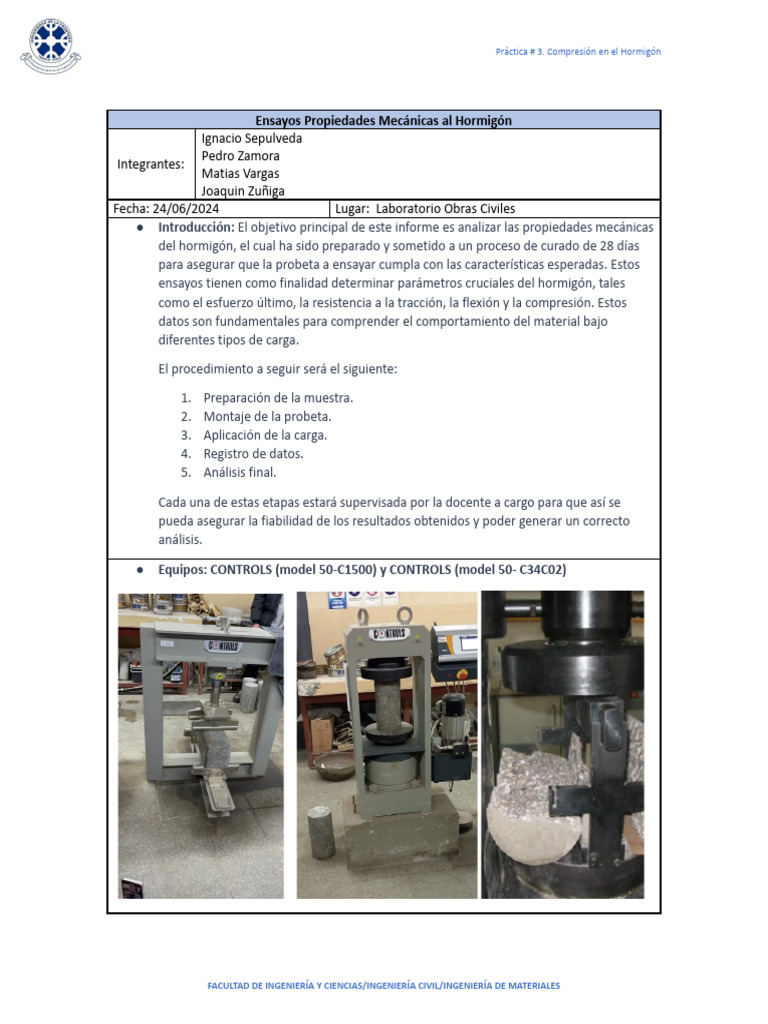 Informe Ensayo Propiedades Mecánicas Al Hormigón | PDF | Hormigón | Deformación (ingeniería)