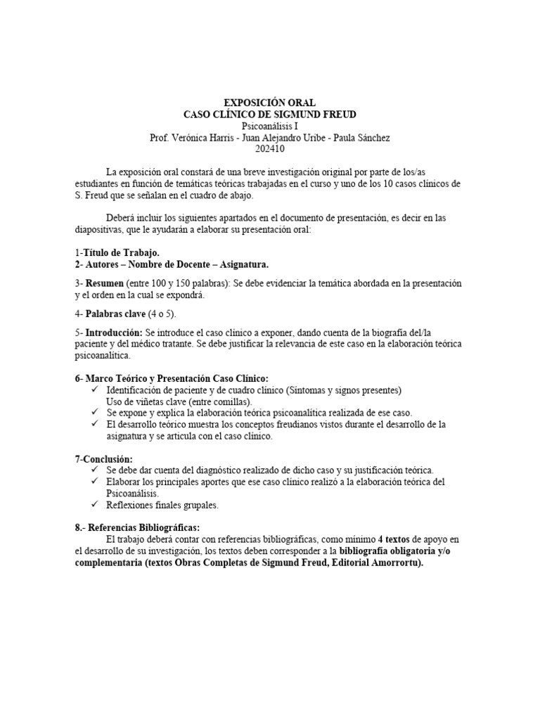 INSTRUCCIONES Exposición Oral | PDF | Psicoanálisis | Sigmund Freud