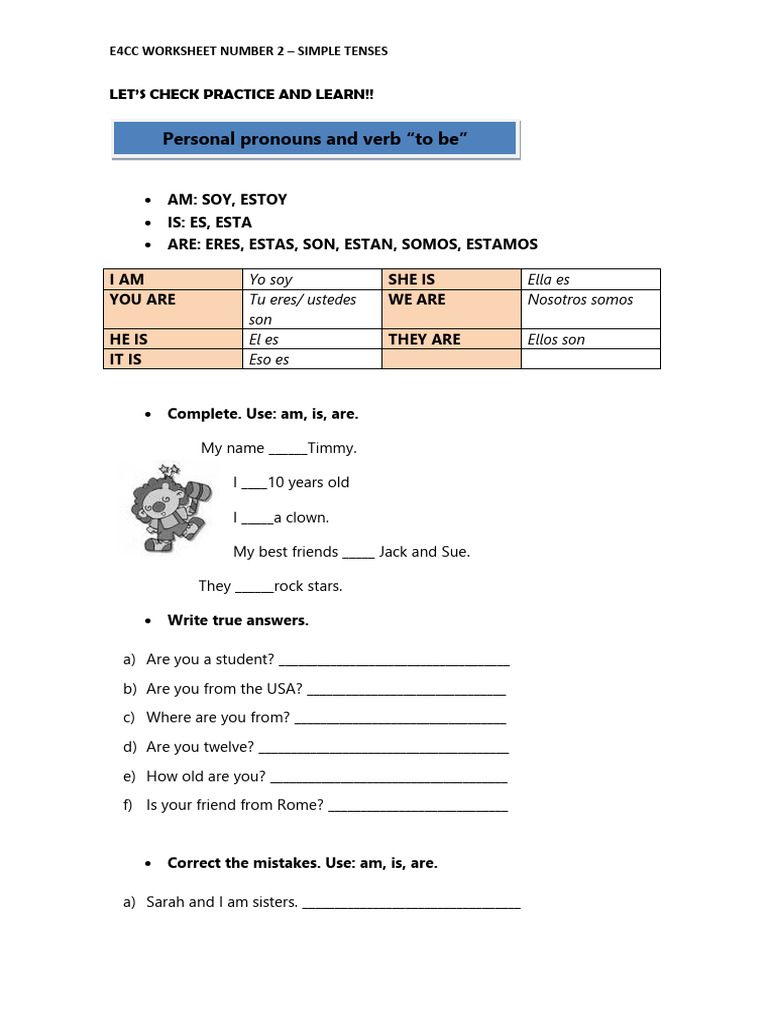 E4CC WORKSHEET Simple Tenses | PDF | Language Mechanics | Linguistics