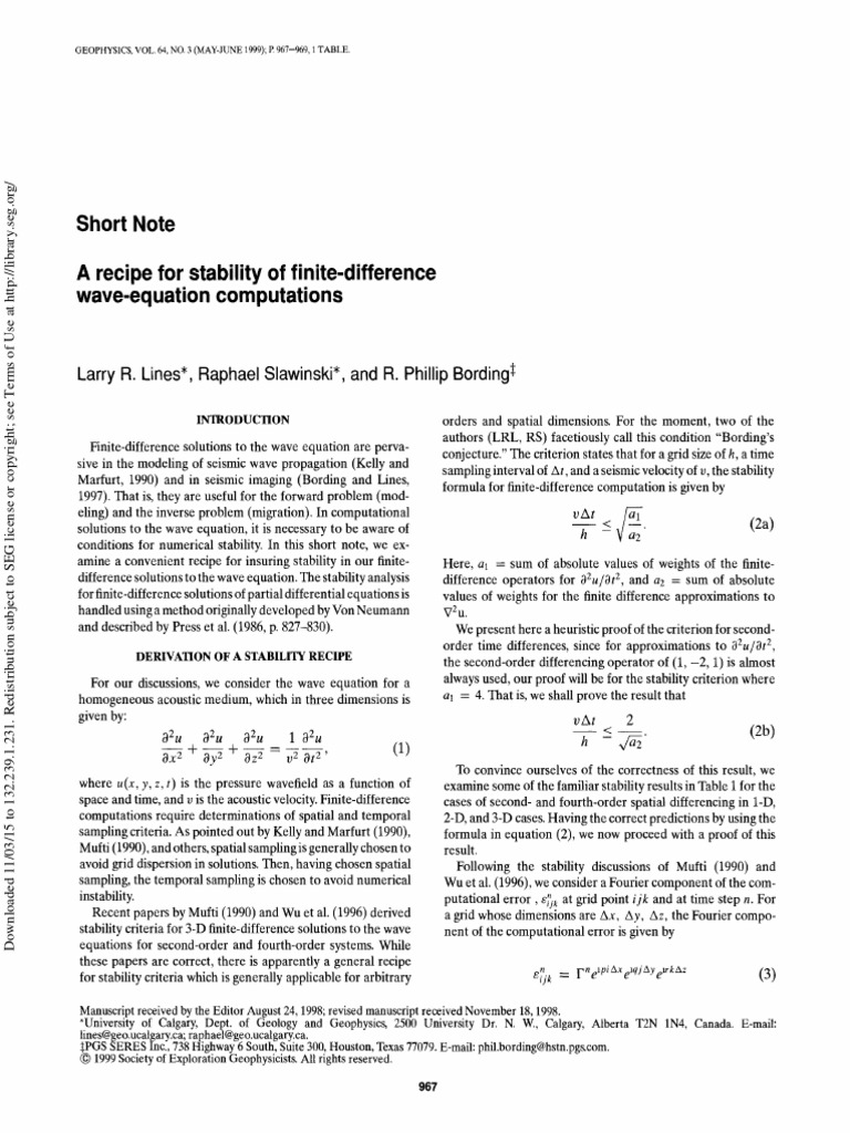 Lines 1999 | PDF | Wave Equation | Finite Difference