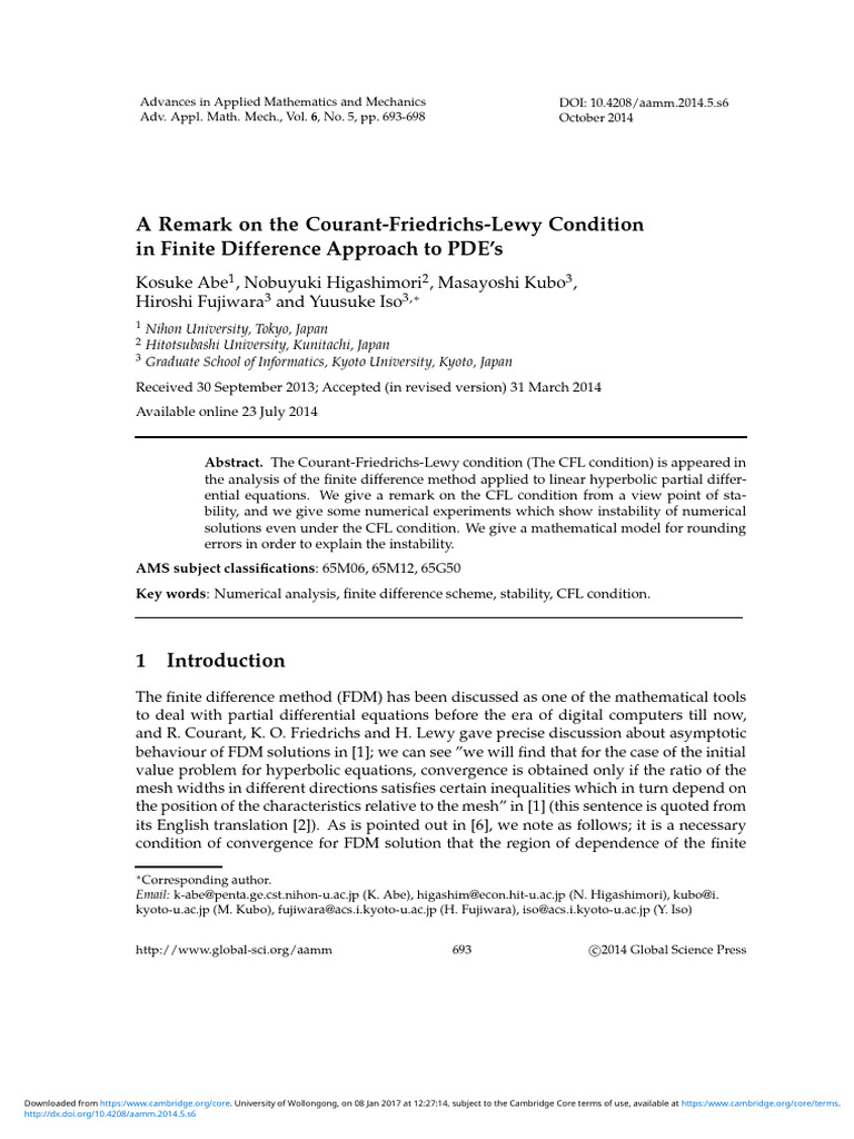 A Remark On The Courant-Friedrichs-Lewy Condition in Finite Difference ...