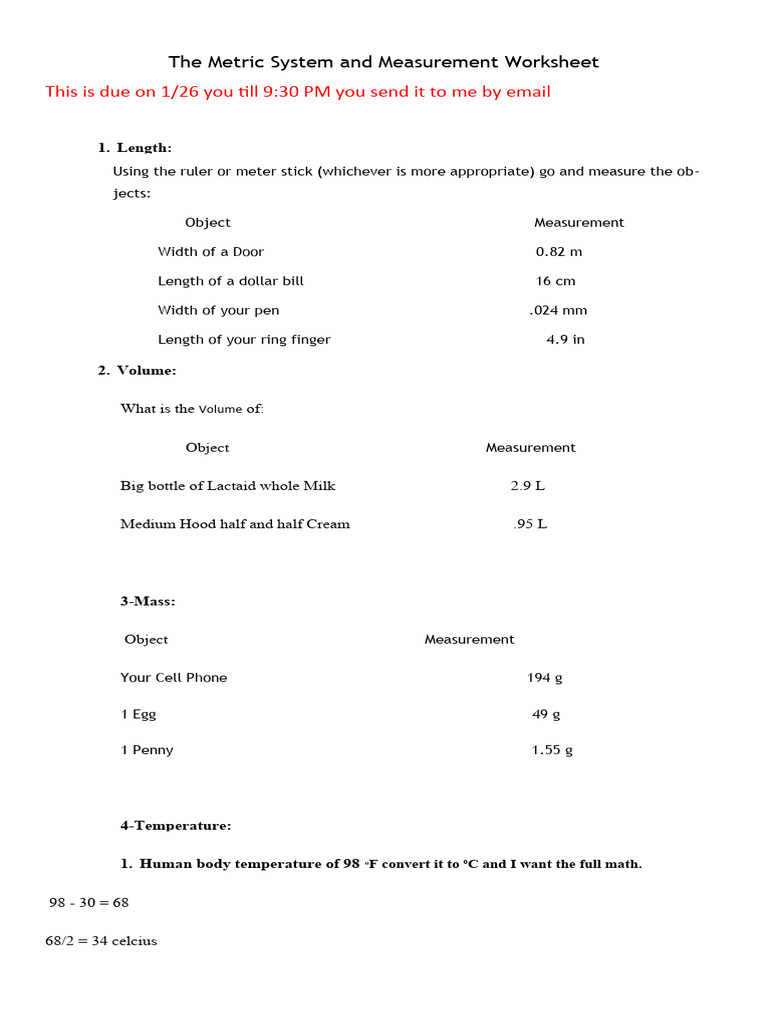 The Metric System and Measurement Worksheet (1) 2021 | PDF