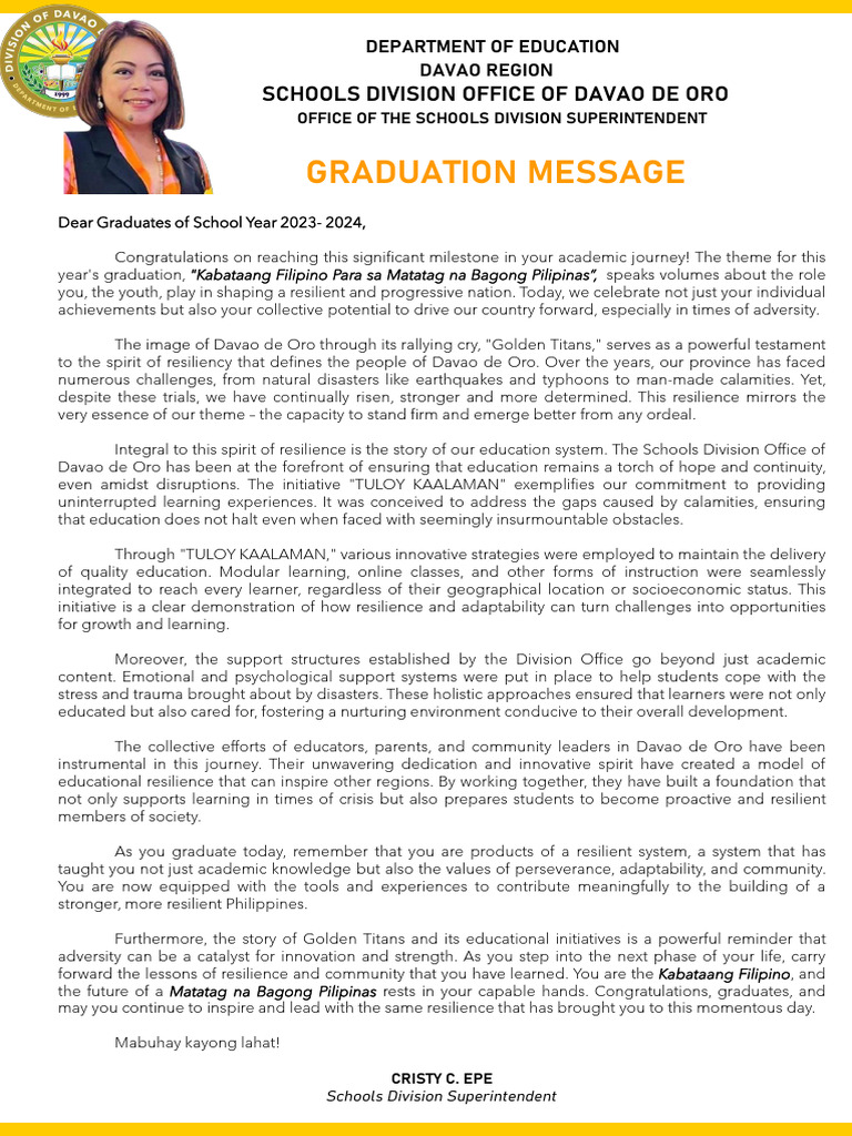 Official Graduation Message SDS | PDF | Psychological Resilience | Learning