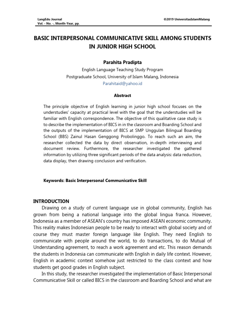 Basic Interpersonal Communicative Skill | PDF | English As A Second Or Foreign Language | Second ...