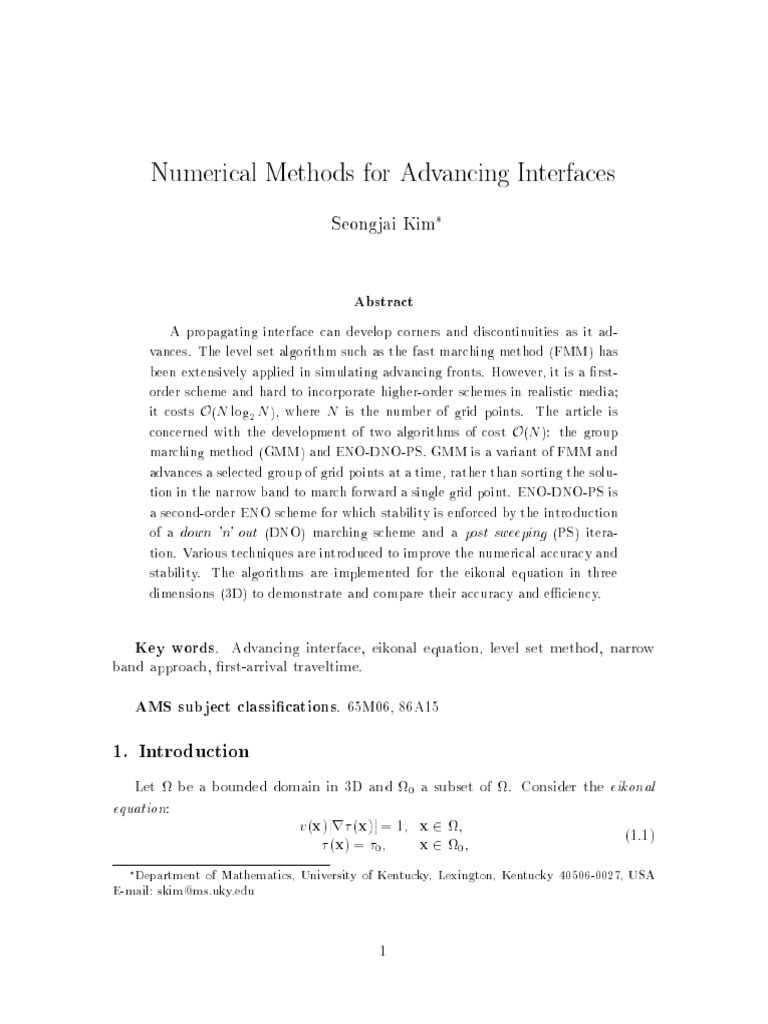 Efficient Algorithms for Advancing Interfaces | PDF | Eigenvalues And Eigenvectors | Applied ...