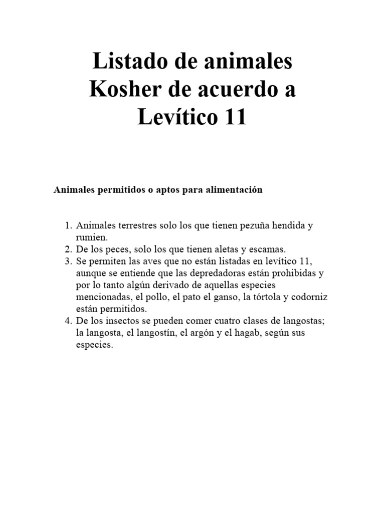 Animales Kosher según Levítico 11 | PDF