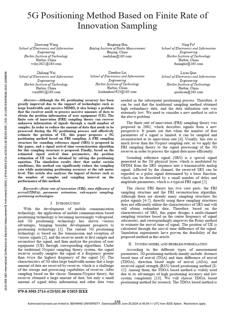 5G Positioning Method Based On Finite Rate of Innovation Sampling | PDF ...