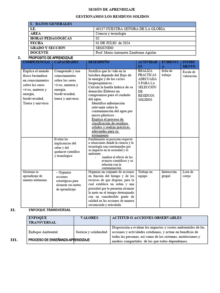 SESIÓN DE Residuos Solidos | PDF | Aprendizaje | Maestros