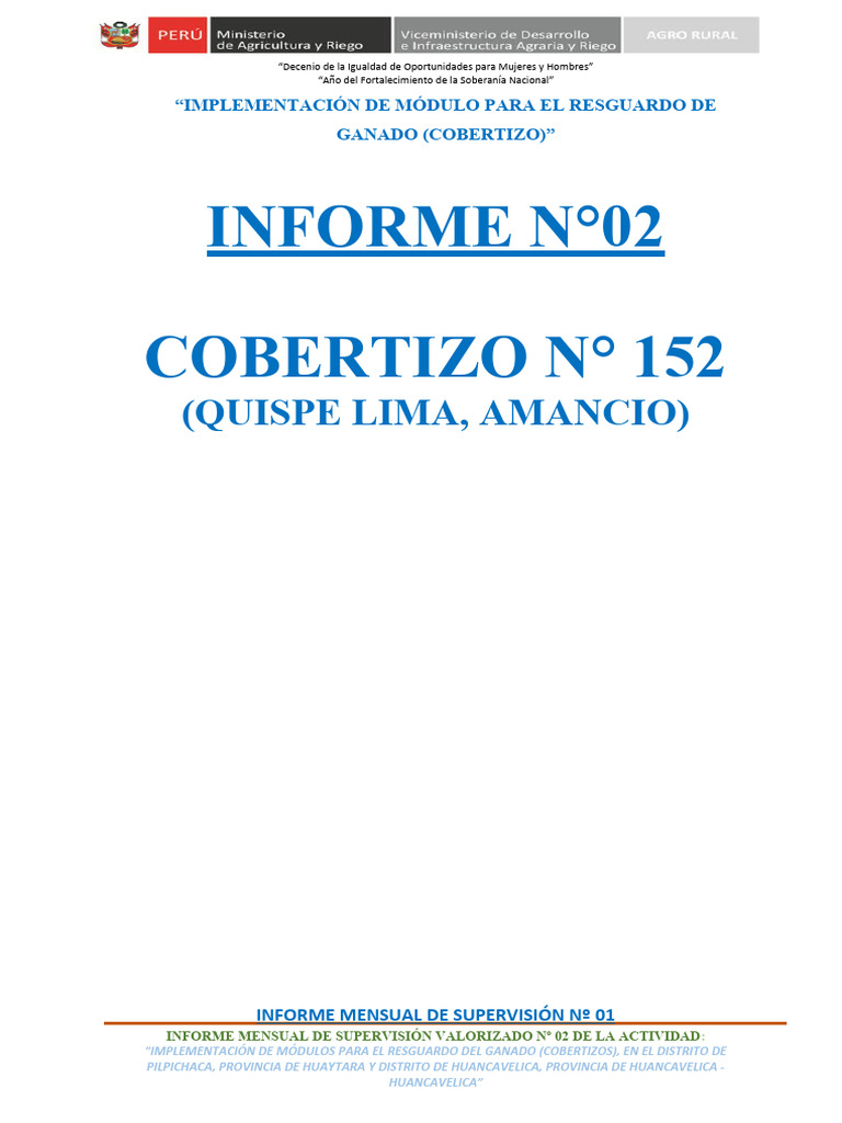Informe 1 de Supervisión Cobertizo N 152 | PDF | Presupuesto