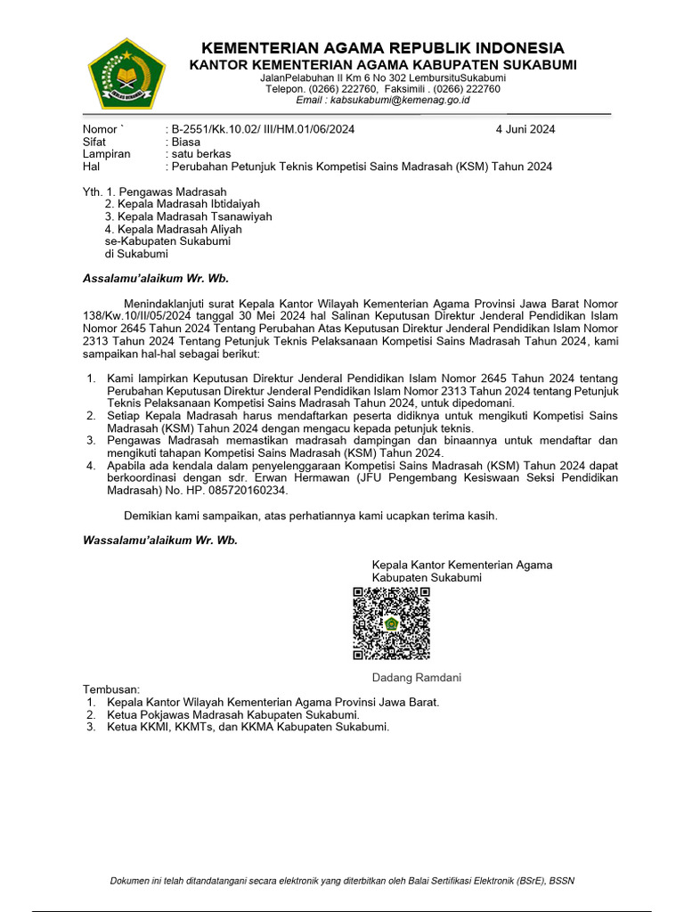 Surat Pengantar Juknis KSM 2024 Revisi-Digabungkan | PDF