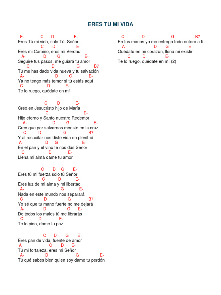 Canto - Eres Tu Mi Vida | PDF | Creencia religiosa y doctrina