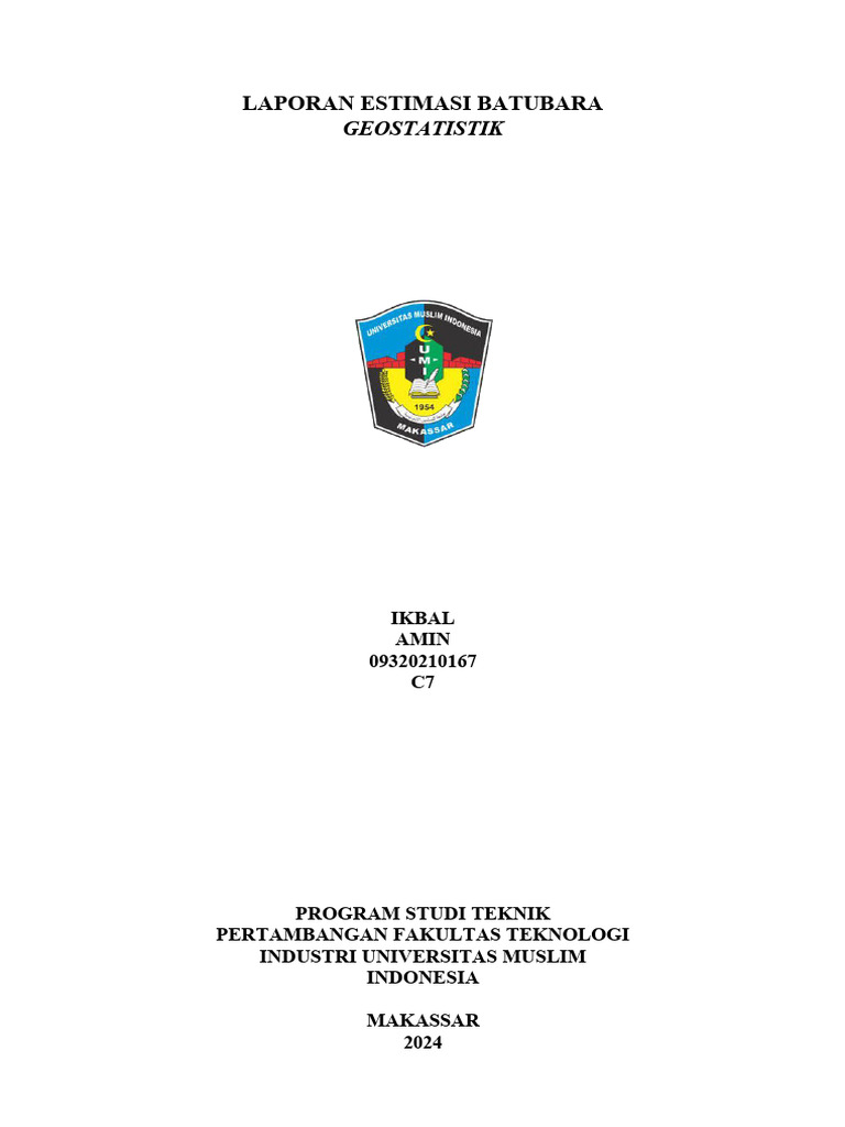 Laporan Final Estimasi Geostatistik (c7 - Ikbal Amin - 09320210167) | PDF | Sains & Matematika