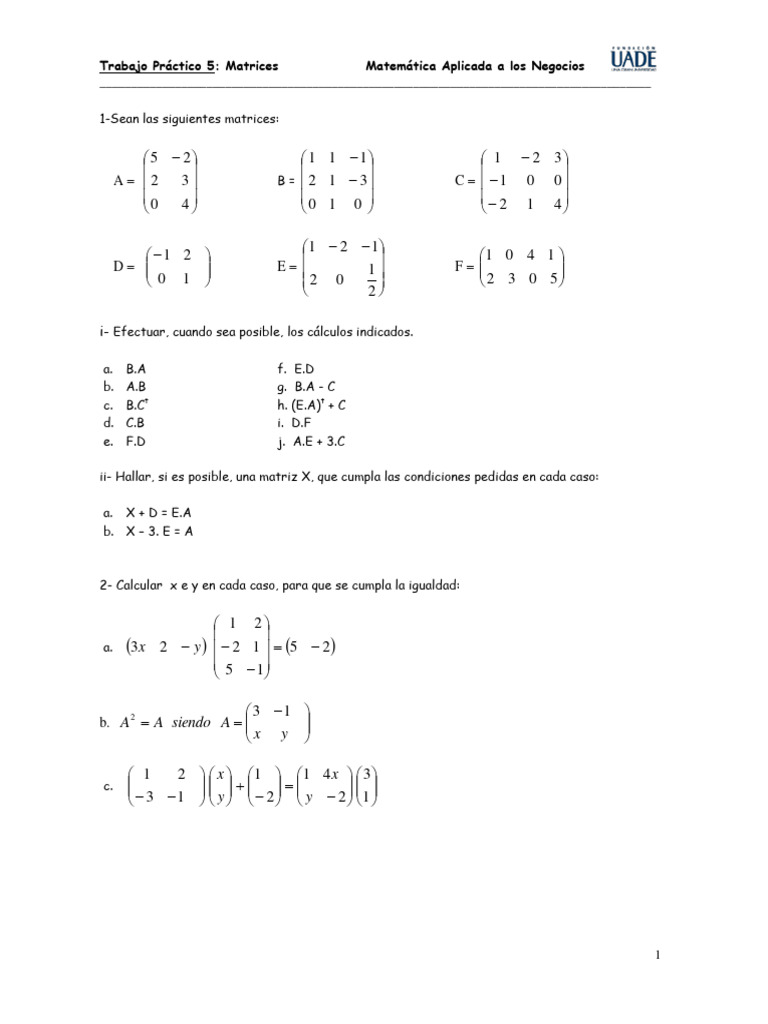 Man TP5 2020 | PDF | Matriz (Matemáticas) | Determinante