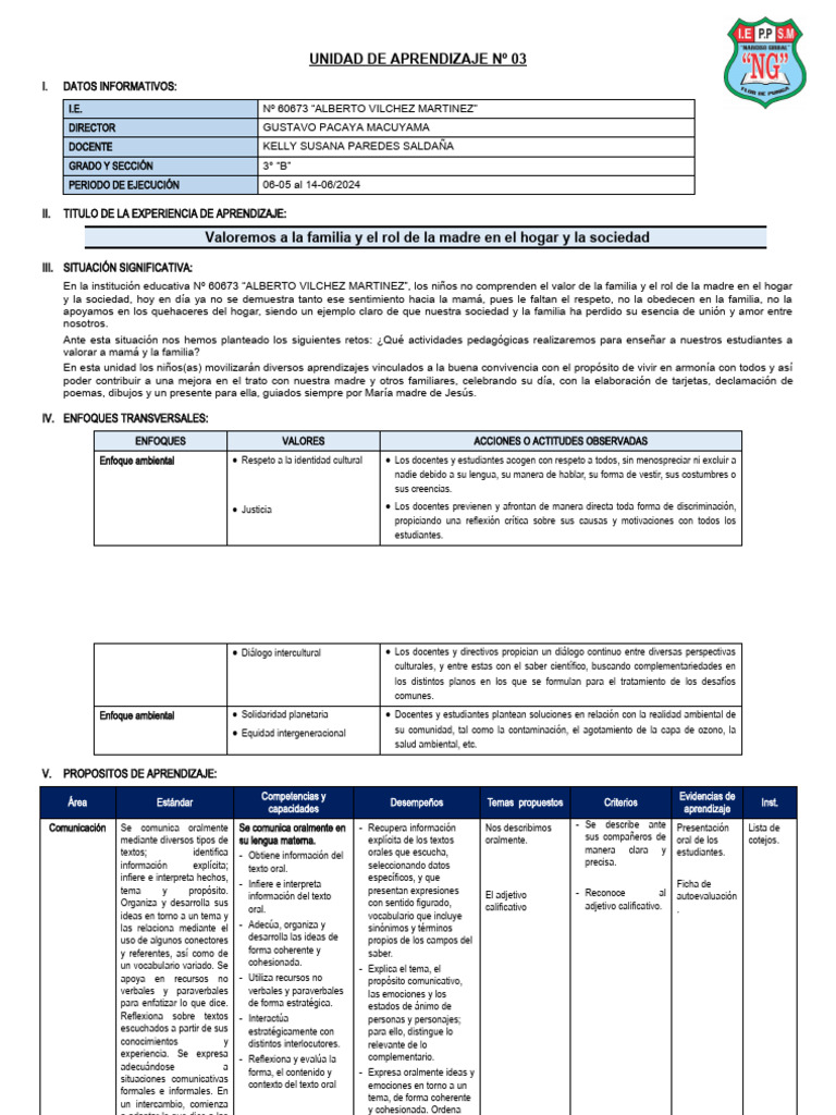 Unidad - de - Aprendizaje - #03 | Descargar gratis PDF | Aprendizaje | Números
