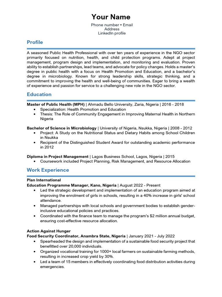Sample CV - NGO | PDF | Humanitarian Aid | Public Health