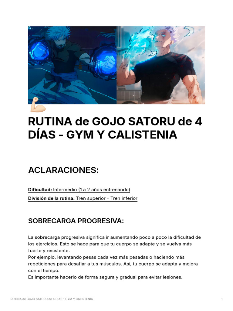 (INTERMEDIO) RUTINA de GOJO SATORU - GYM Y CALISTENIA | Descargar ...