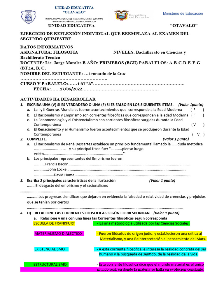 Ex 2q Fil Leonardo de La Cruz 1eros | PDF | Existencialismo | Existencia