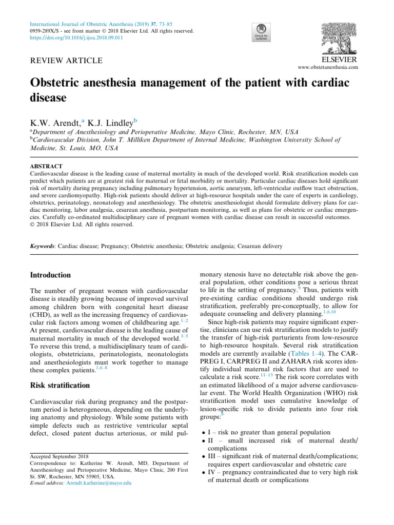 Obstetric Anesthesia for Cardiac Patients | PDF | Congenital Heart ...
