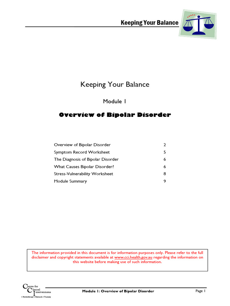 Keeping Your Balance - 01 - Overview of Bipolar Disorder | PDF | Mania ...