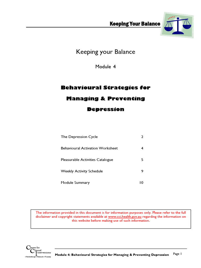 Keeping Your Balance - 04 - Behavioural Strategies For Depression | PDF ...