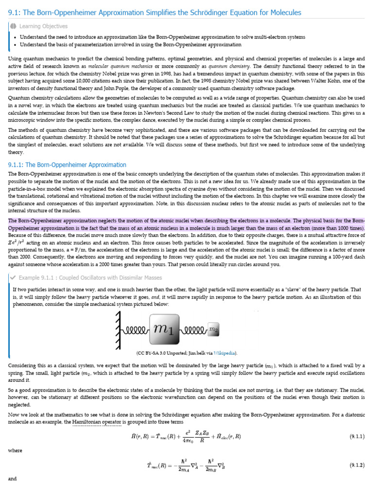 9.1 - The Born-Oppenheimer Approximation Simplifies The Schrödinger Equation For Molecules ...