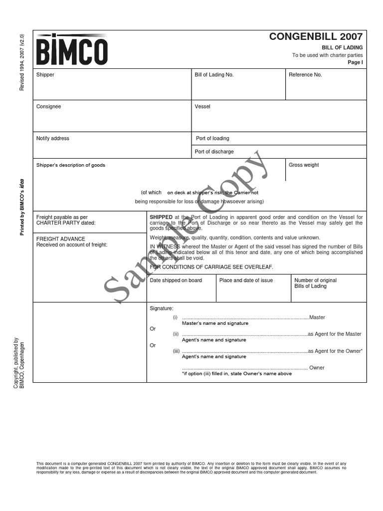Congenbill 2007 | PDF | Bill Of Lading | Private Law