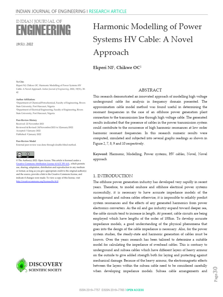 Engineering: Harmonic Modelling of Power Systems HV Cable: A Novel Approach | PDF | Resonance ...