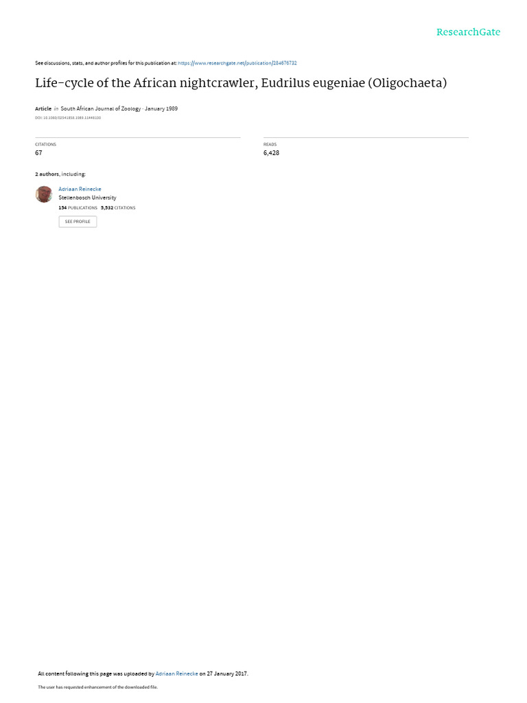 Life-Cycle of The African Nightcrawler Eudrilus Eu | PDF | Cattle