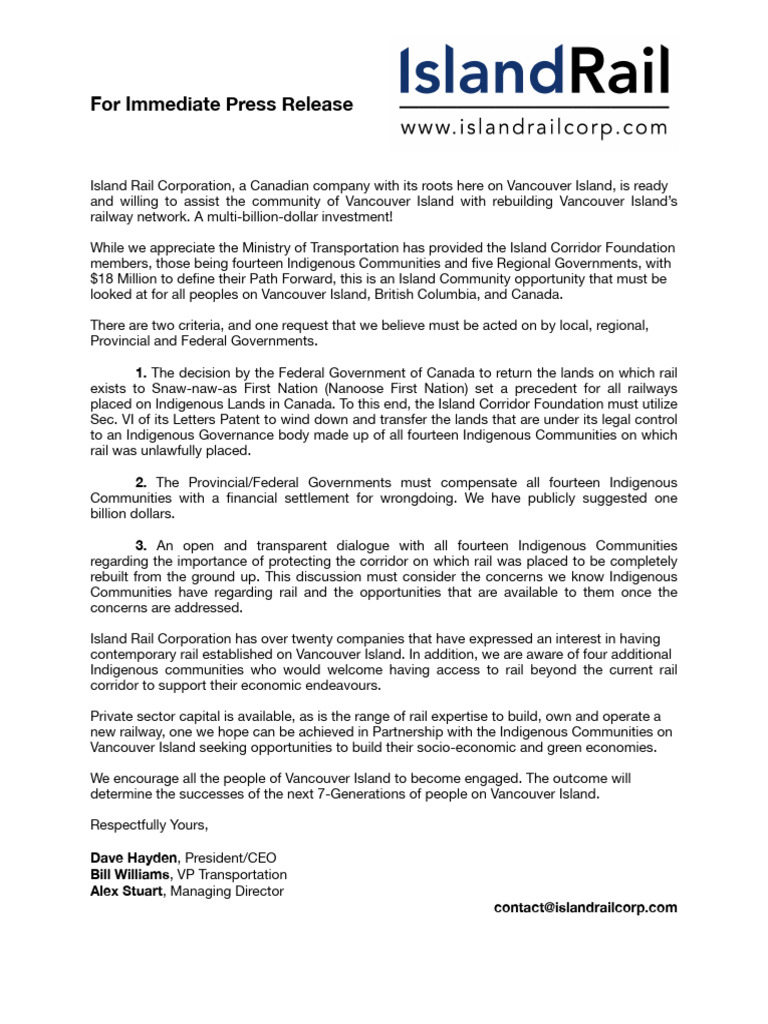 For Immediate Press Release | PDF | Vancouver | Canada