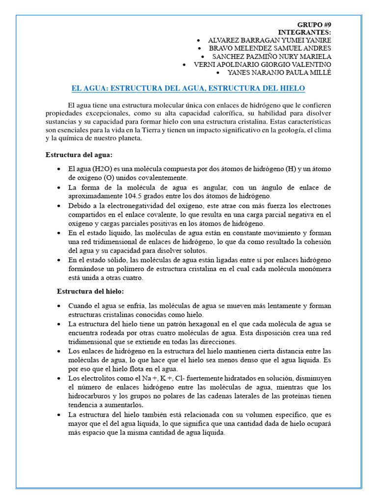 Estructura y Propiedades del Agua y Hielo | PDF | Propiedades del agua ...