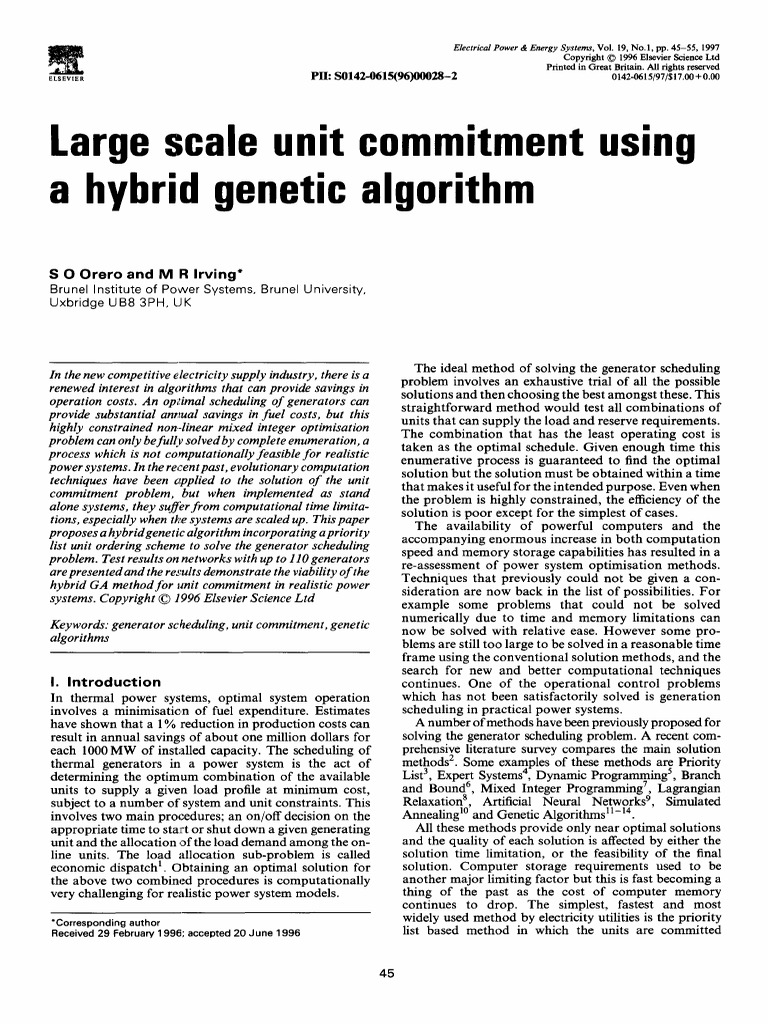 Large Scale Unit Commitment Using A Hybrid Genetic Algorithm | PDF | Mathematical Optimization ...