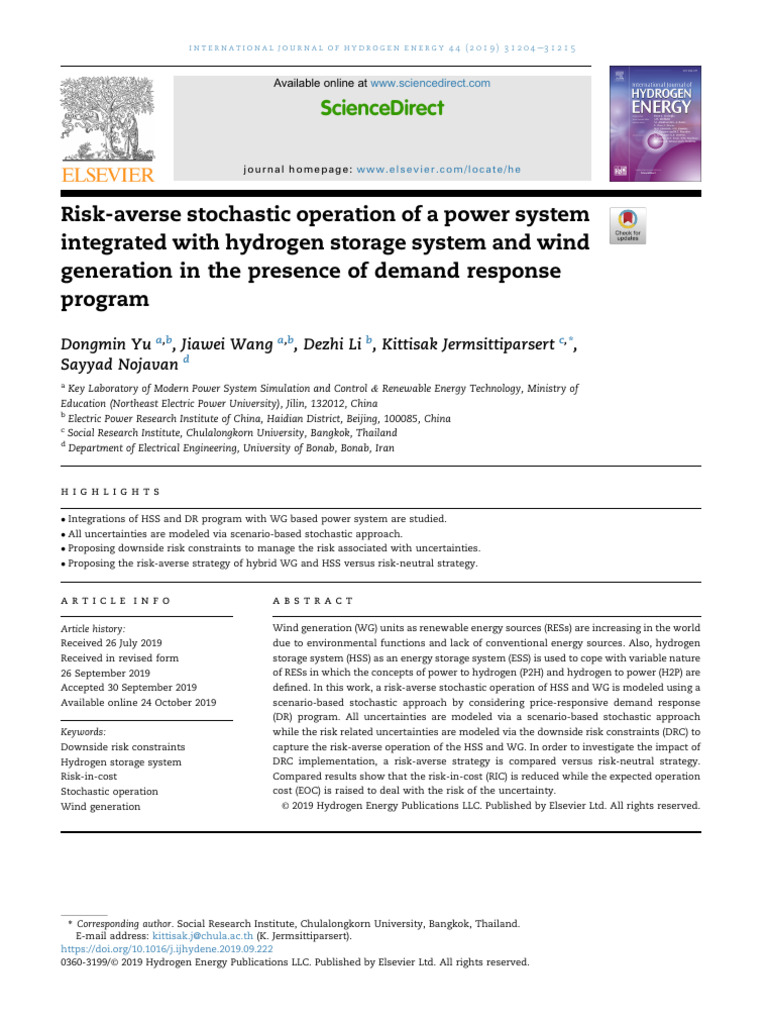 Risk Averse Stochastic Operation Of A Power System Integrated With