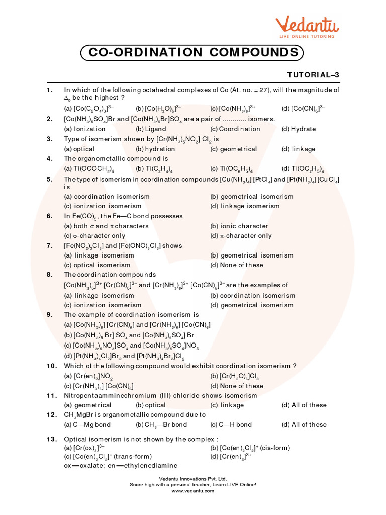 Coordination Compounds-T-3 | PDF | Coordination Complex | Isomer