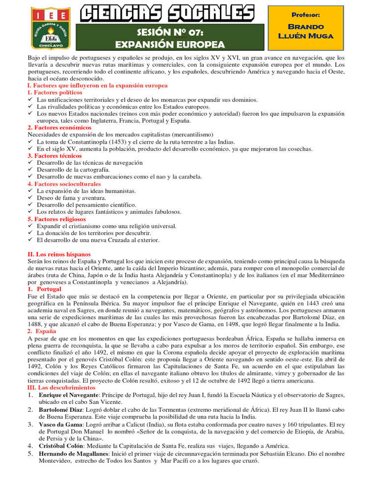 Factores de la expansión europea en el siglo XV-XVI | PDF | Cristobal ...