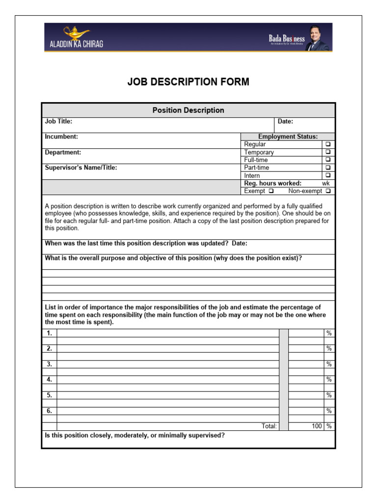 Job Description Template | Download Free PDF | Business