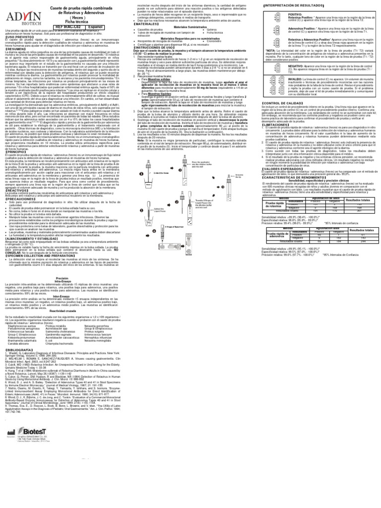 Inserto Advin RotavirusAdenovirus IRAC C62 | PDF | Diarrea | Microbiología
