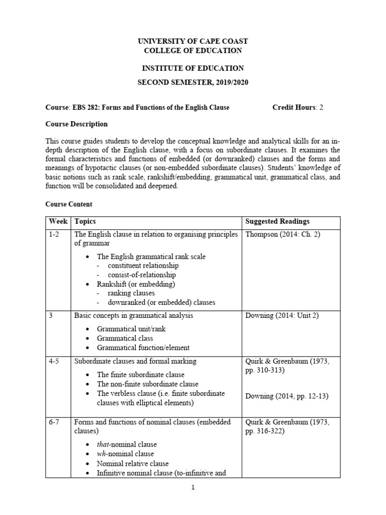 1.1-EBS-282 Course-Outline 2019 2020 | PDF | Clause | Syntax