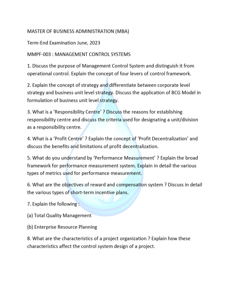 MMPF 003 Term Exam June 2023 | PDF | Strategic Management | Performance Indicator