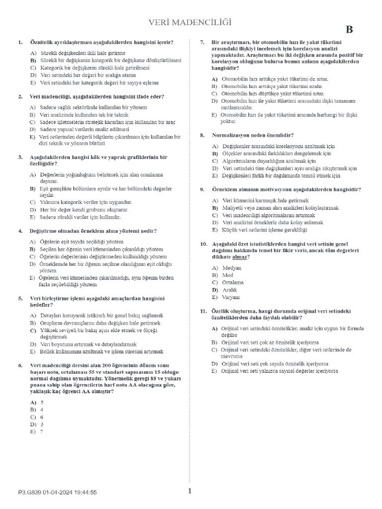 Veri Madenciligi 2024 Vize | PDF