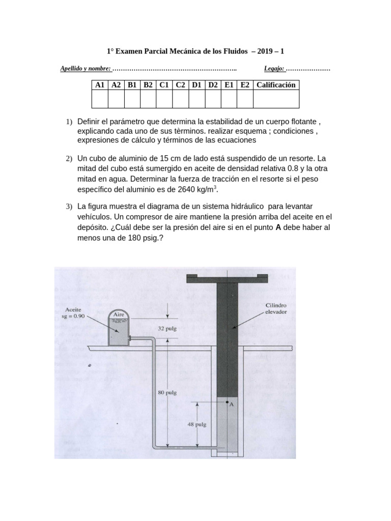 1° Ex. Parcial Mecaflu 2019-1 | PDF