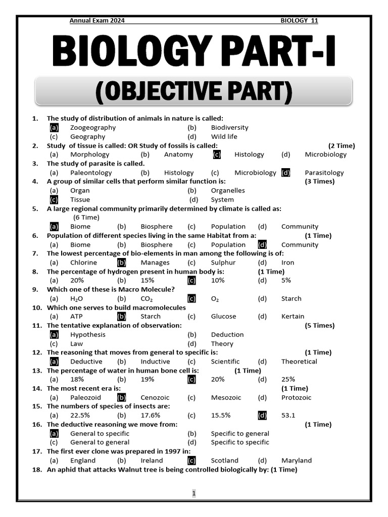 1st Year Biology MCQs for 2024 Exam | PDF | Cofactor (Biochemistry ...