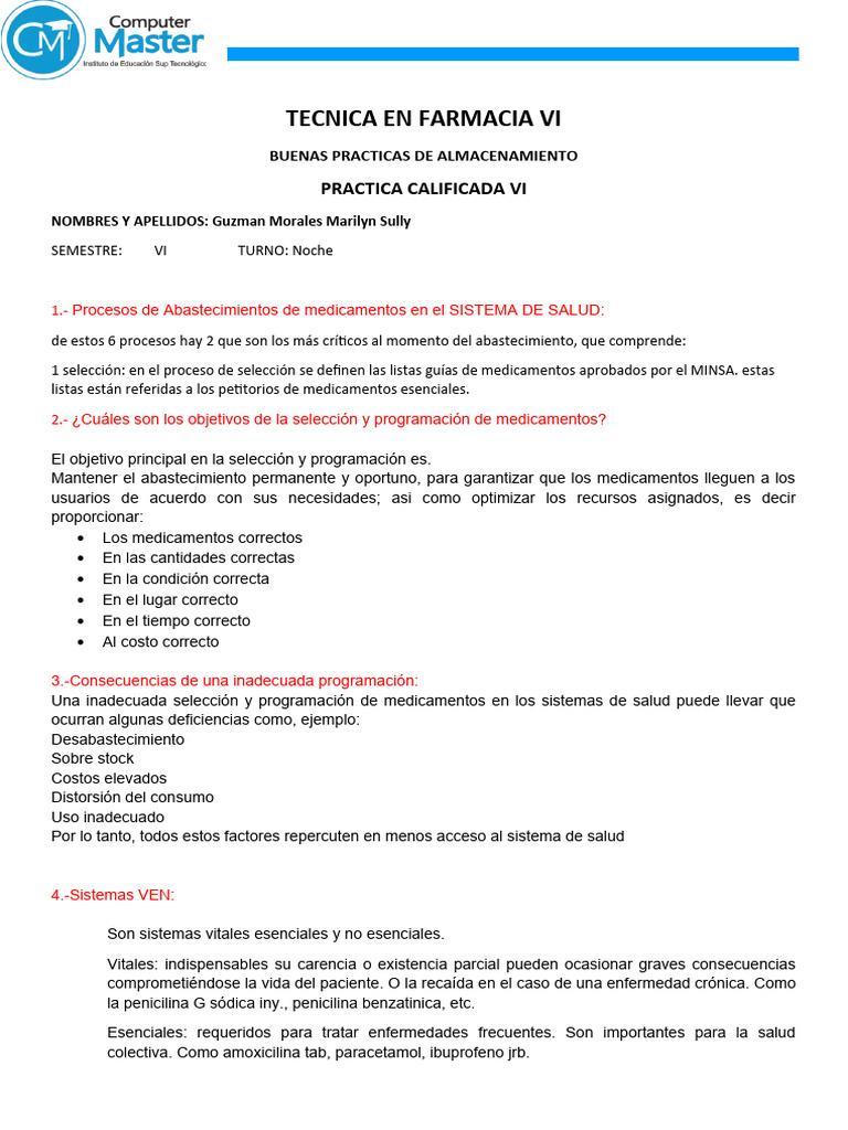 Buenas Pract Alma PRACT 6 CORREGIDO | PDF | Medicamentos con receta | Servicios públicos