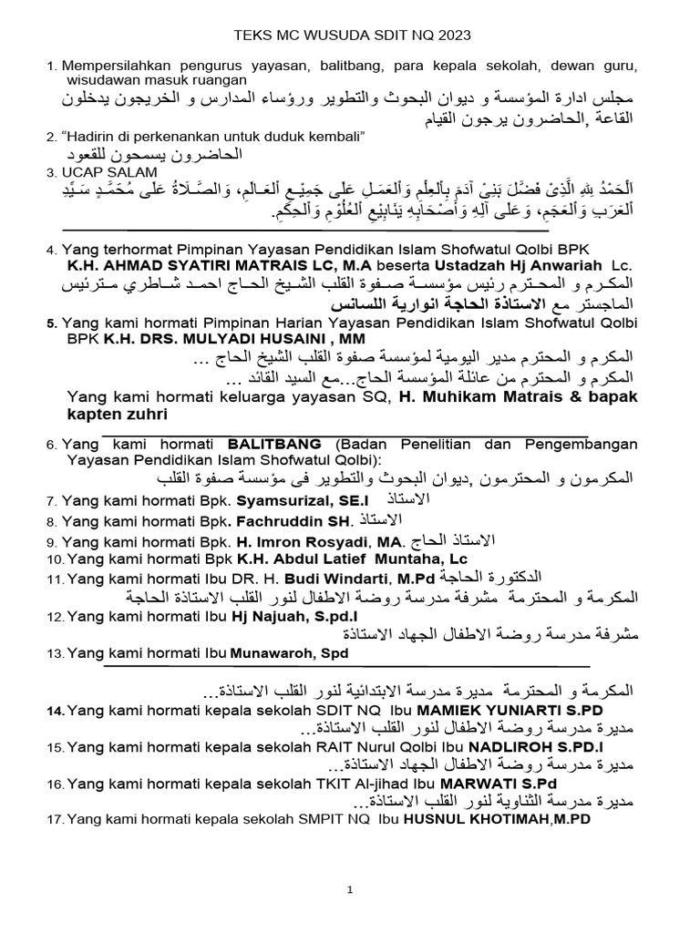 MC Wisuda 2023 B Arab | PDF