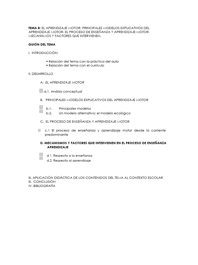 06 Tema 8 El Aprendizaje Motor | PDF | Aprendizaje | Enseñando