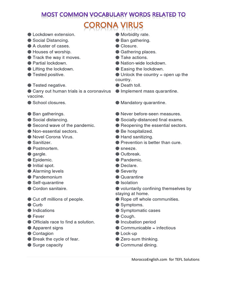 Corona Virus Vocabulary | PDF