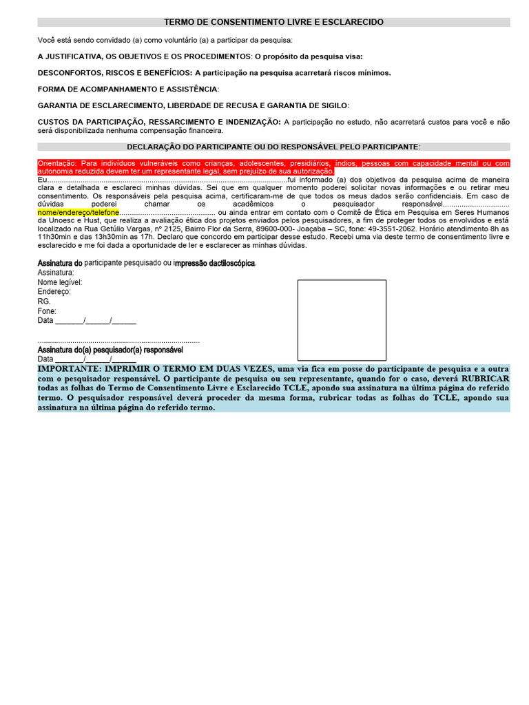 Termo de Consentimento para Pesquisa | PDF