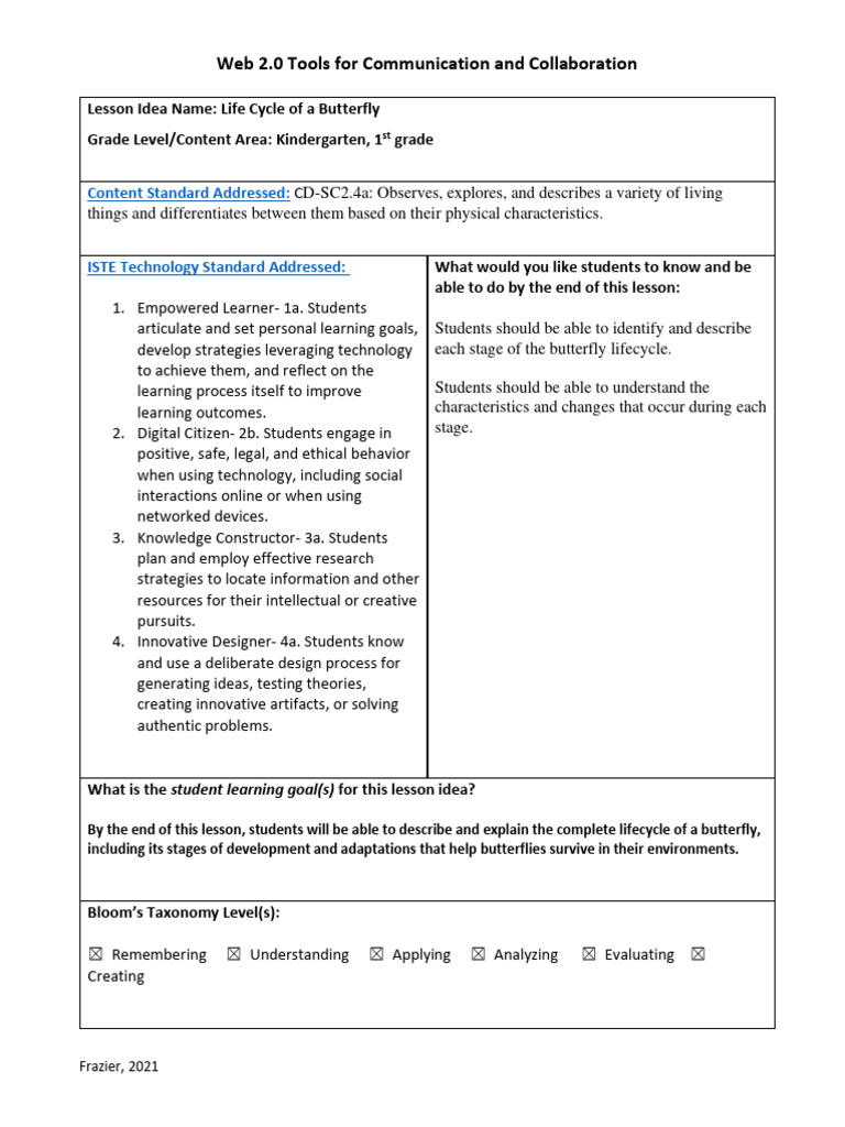 Communication and Collab Lesson Plan Life Cycle of Butterfly | PDF | Learning | Communication