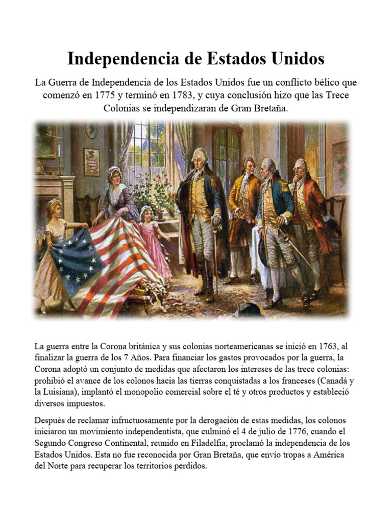 Independencia de Estados Unidos | PDF | Guerra revolucionaria americana ...