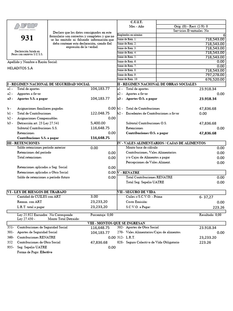 Bordon Ludmila Formulario 931 Derecho Del Trabajo y Seguridad S. Tp4 | PDF