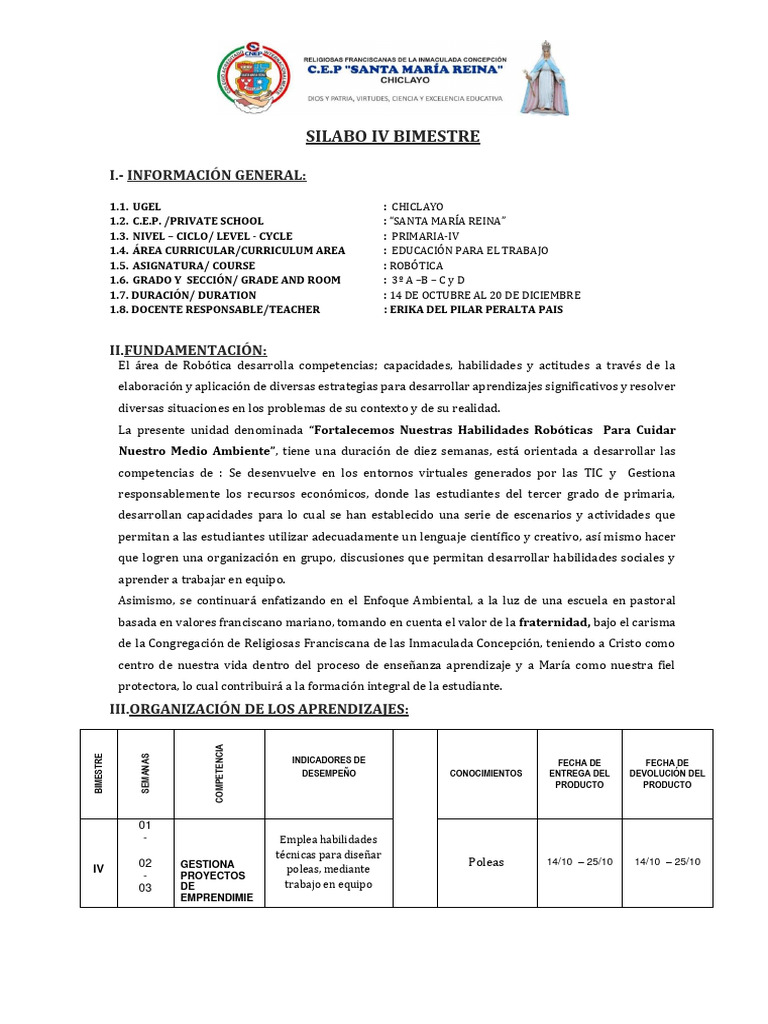 Robótica 3ro Prim Iv Bim | PDF | Plan de estudios | Aprendizaje